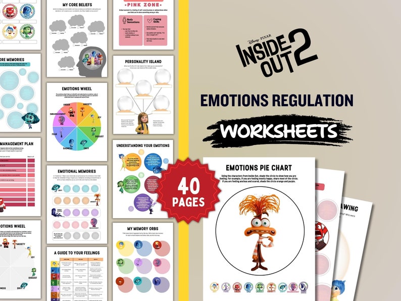 Inside Out 2 Emotions Regulation Feelings Worksheets Kids Coping Skills ...