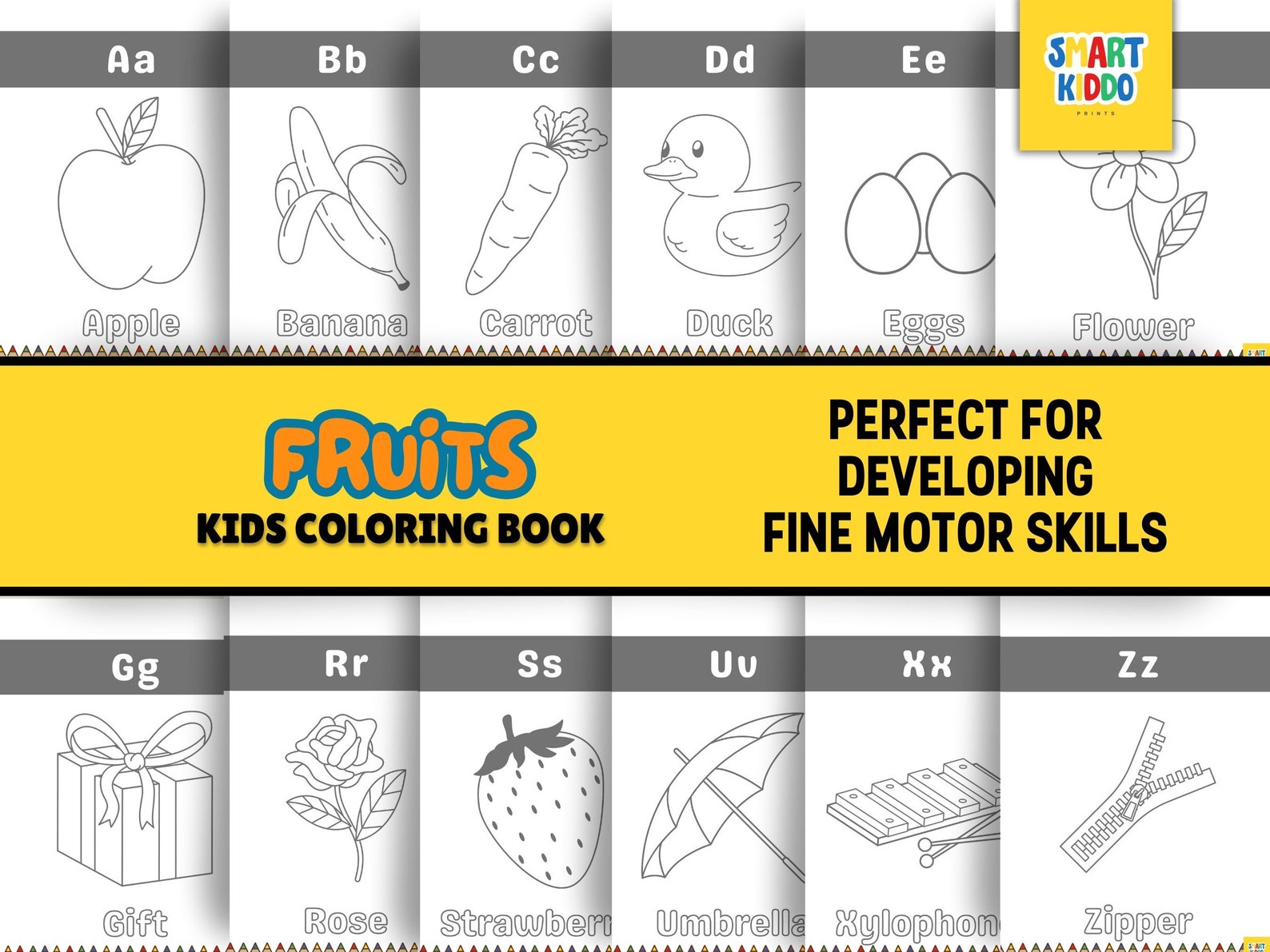 22 Fruits Coloring Book Kids Printable Activity Variety of Fruits ...