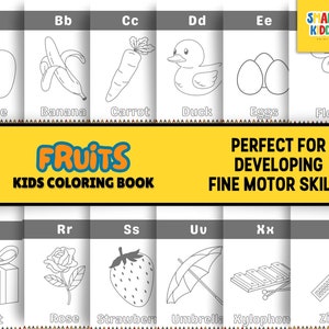22 Fruits Coloring Book | Kids Printable Activity | Variety of Fruits ...