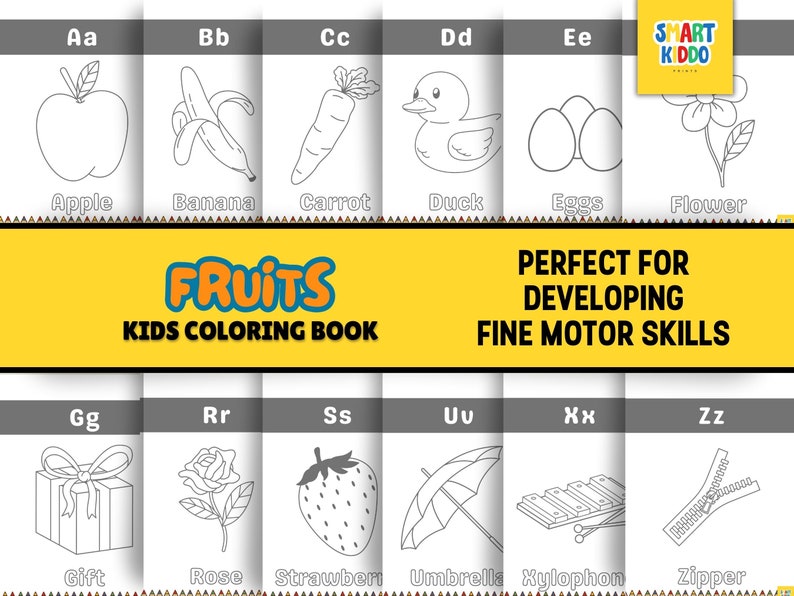 22 Fruits Coloring Book Kids Printable Activity Variety of Fruits ...