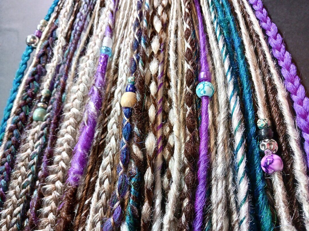 Custom Brown Blonde Ombre Teal and Purple Dreadlock Extensions, Synth ...