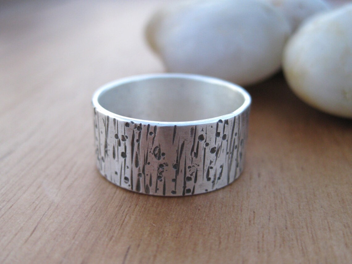 Sterling Silver Tree Bark Band Ring | Etsy