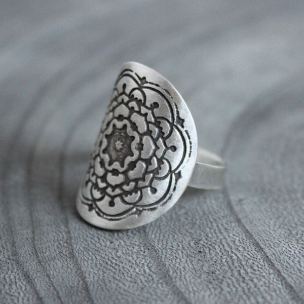 Silver Mandala Ring - Etsy