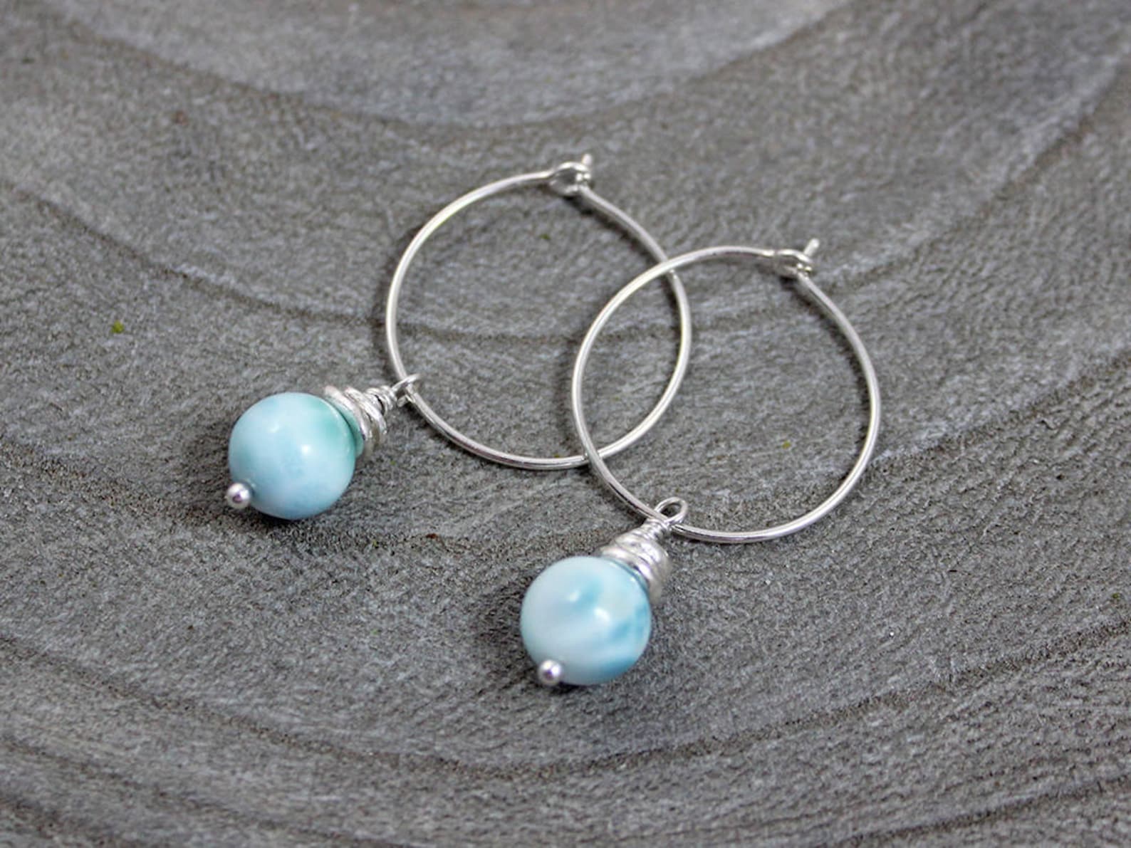 Larimar Sterling Silver Hoop Earrings | Etsy