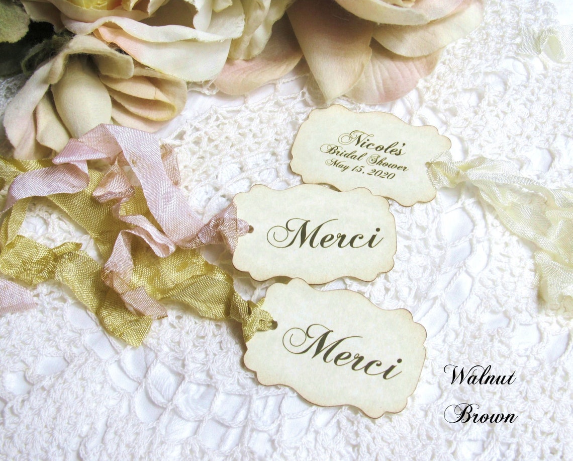 French Merci Thank You Favor Tags w/ribbons Parchment Set | Etsy