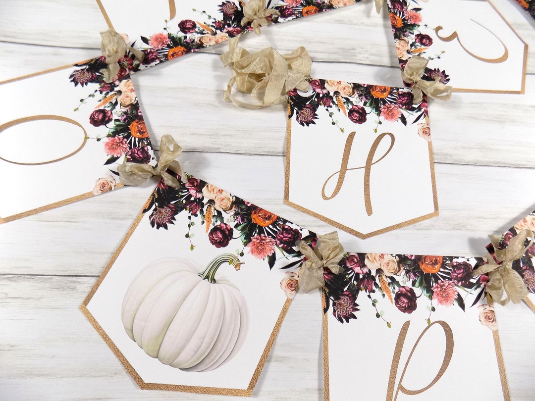 Hello Pumpkin Baby Shower Banner, Mums Roses Floral, Fall Autumn ...
