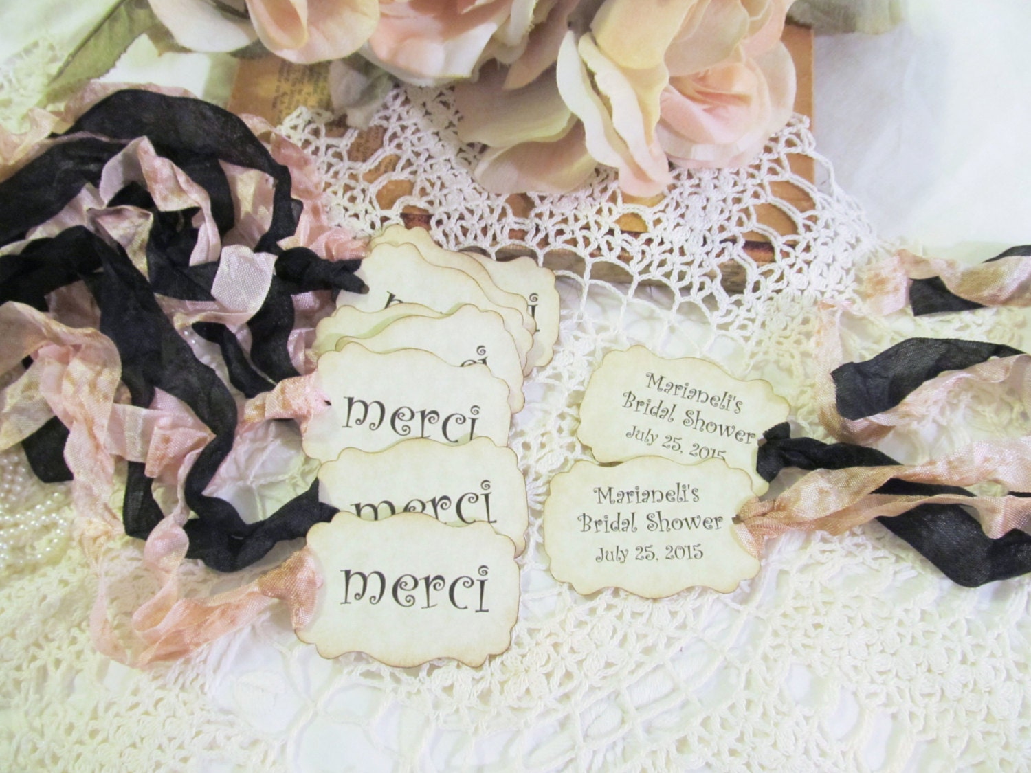 French Merci Thank You Favor Tags W/ribbons Parchment Set - Etsy
