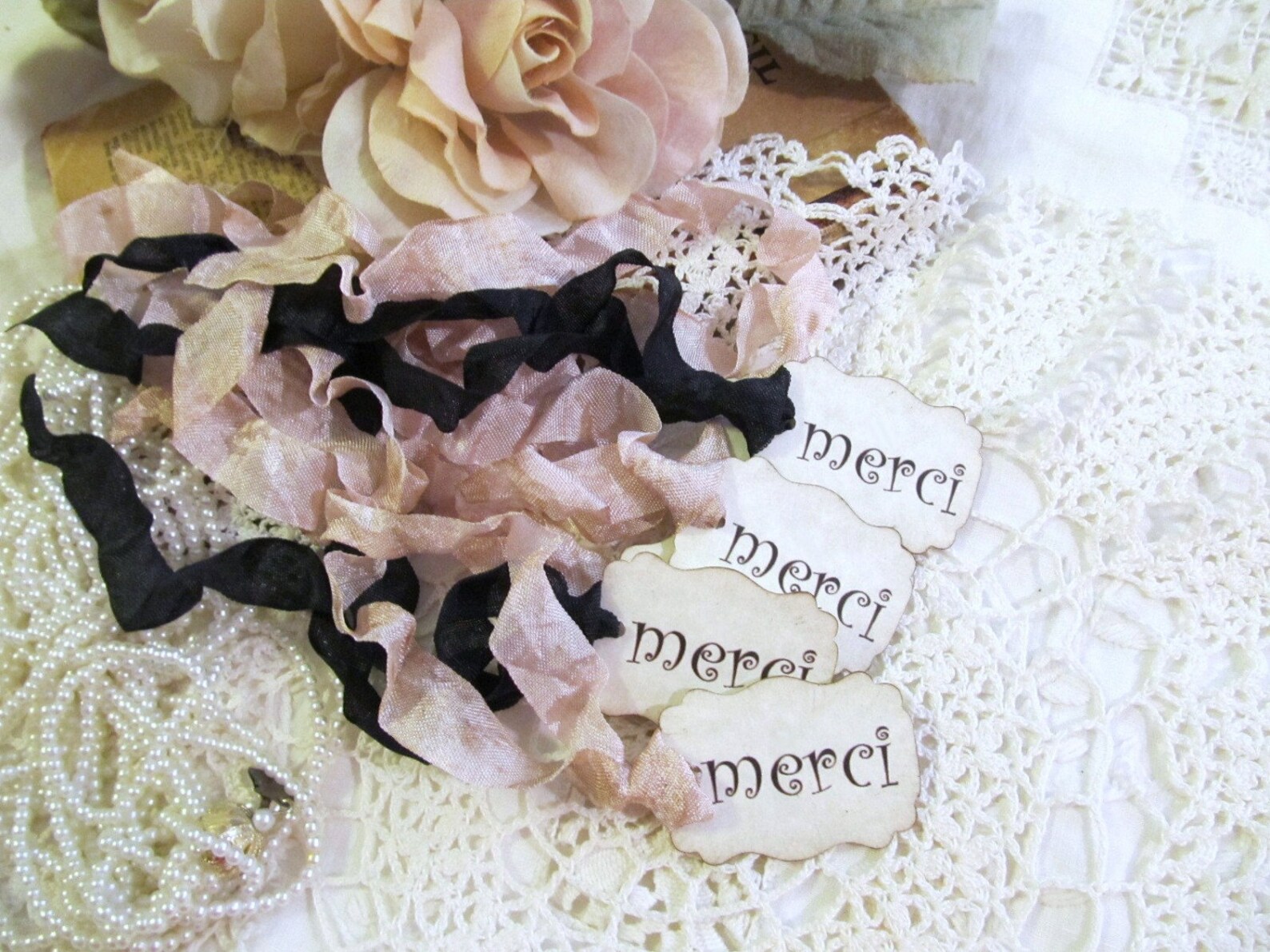 French Merci Thank You Favor Tags w/ribbons Parchment Set | Etsy