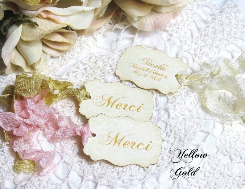 French Merci Thank You Favor Tags w/ribbons Parchment Set | Etsy