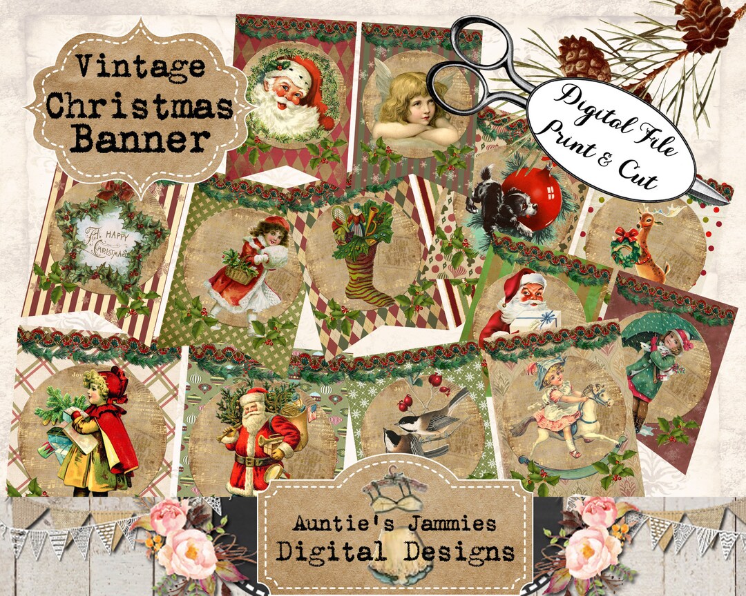 Printable Retro Vintage Christmas Banner Garland - Instant Digital ...