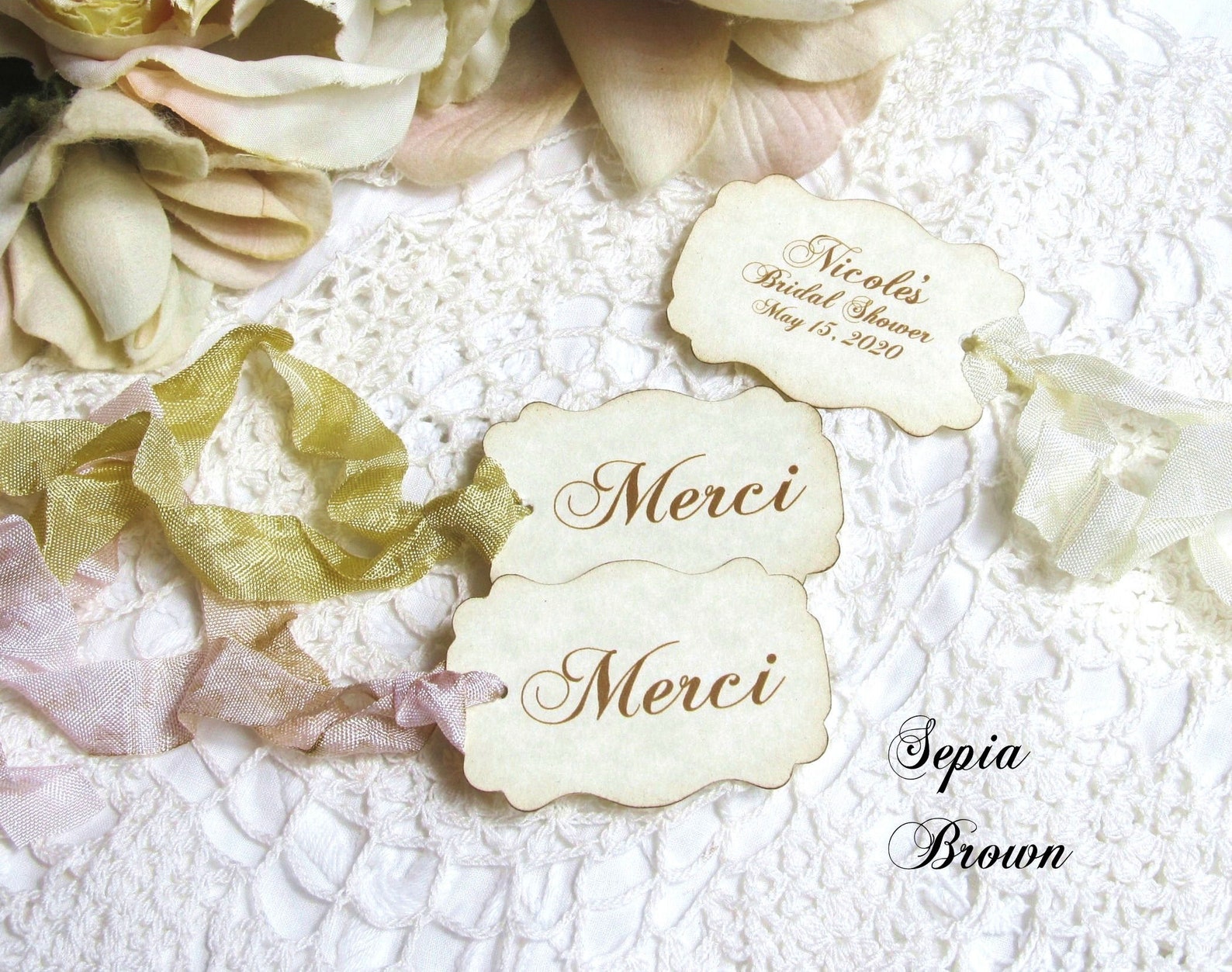 French Merci Thank You Favor Tags w/ribbons Parchment Set | Etsy