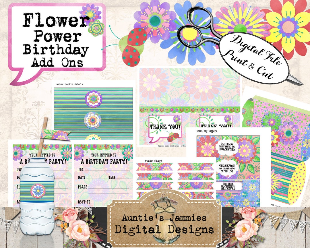 Printable Flower Power Birthday Party Add Ons - Retro 70's Hippy ...