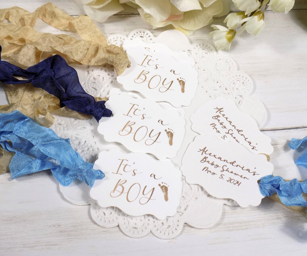 It's a Boy Baby Footprint Favor Tags W/ribbons, Set of 18, Choose ...