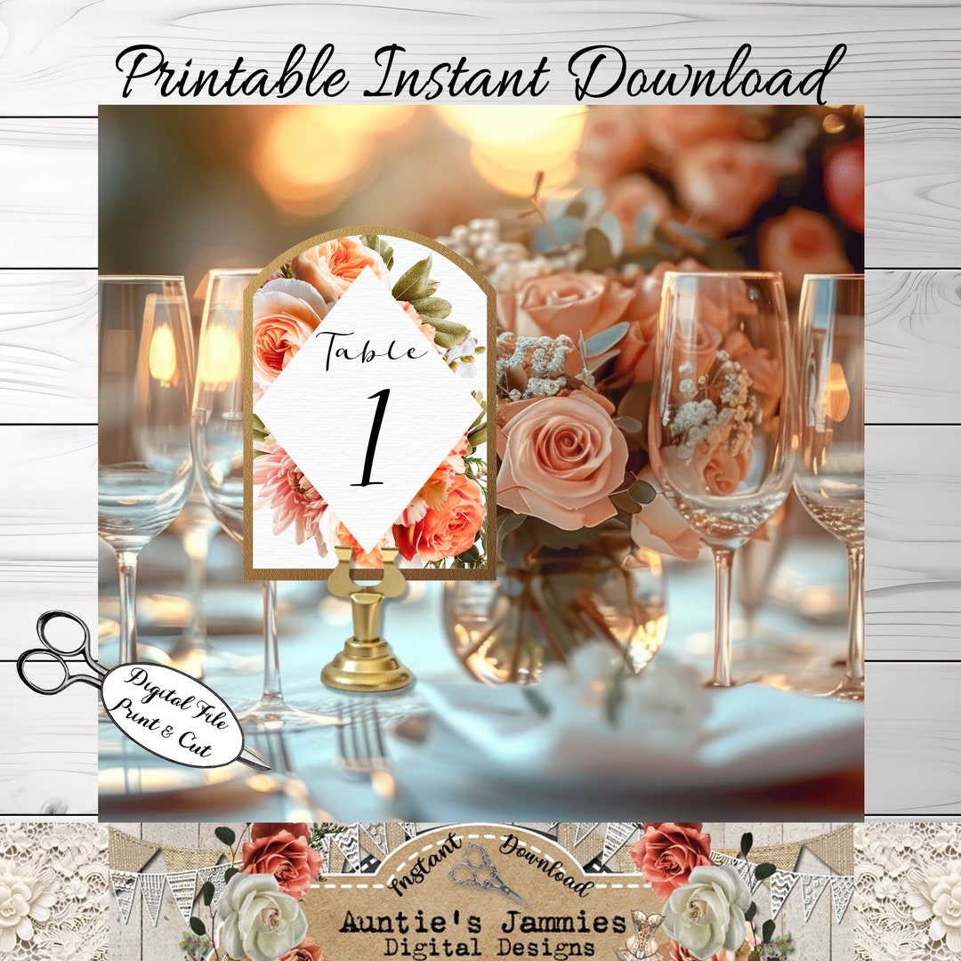 Table Numbers, PRINTABLE 1-10 Floral Realistic Flowers, Fall Autumn ...