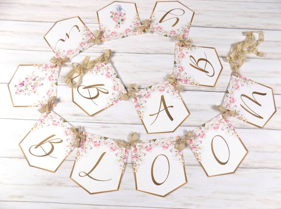 Baby in Bloom Shower Banner, Realistic Pink Blush Ivory Roses Floral ...