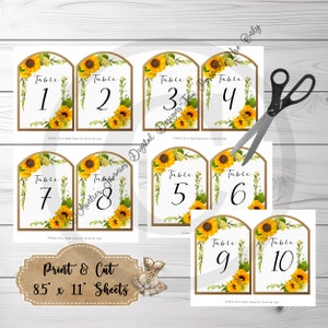 Sunflowers Table Numbers, PRINTABLE 1-10 Floral Realistic Flowers, Fall ...