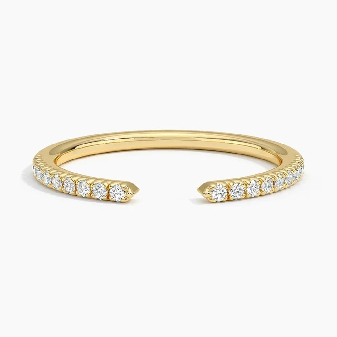 18K Solid Gold Open Gap Wedding Band, Minimalist Style Diamond Wedding ...