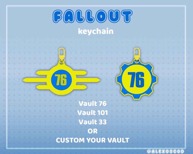 Fallout Keychain 3D Printed, Vault 76 101 33 or YOUR VAULT Number ...
