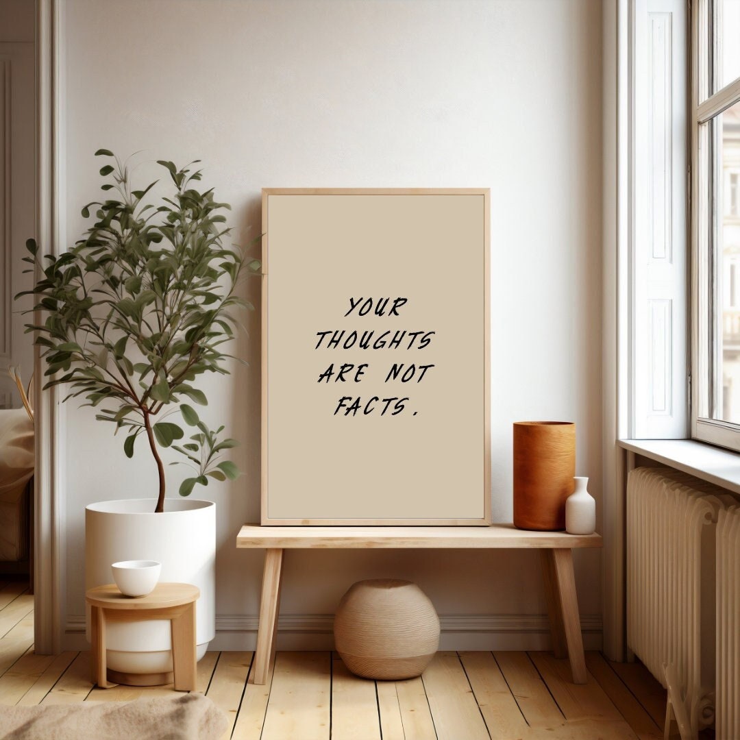 Thoughts Not Facts - Oat | Positive Wall Art, Self Care Wall Art - Etsy