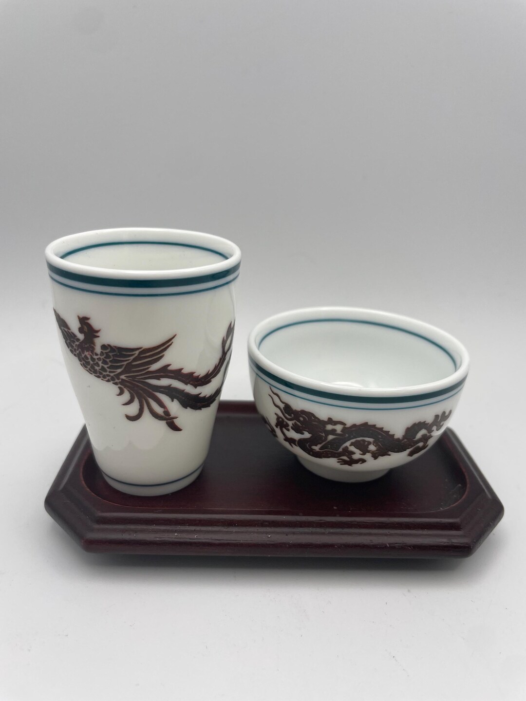 Chinese Dragon and Phoenix Sake Set on Rosewood Tray - Etsy
