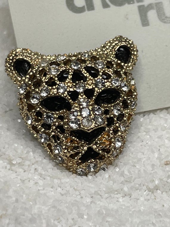 Leopard Face Gold Crystal Gold Tone Leopard Head Earr… - Gem
