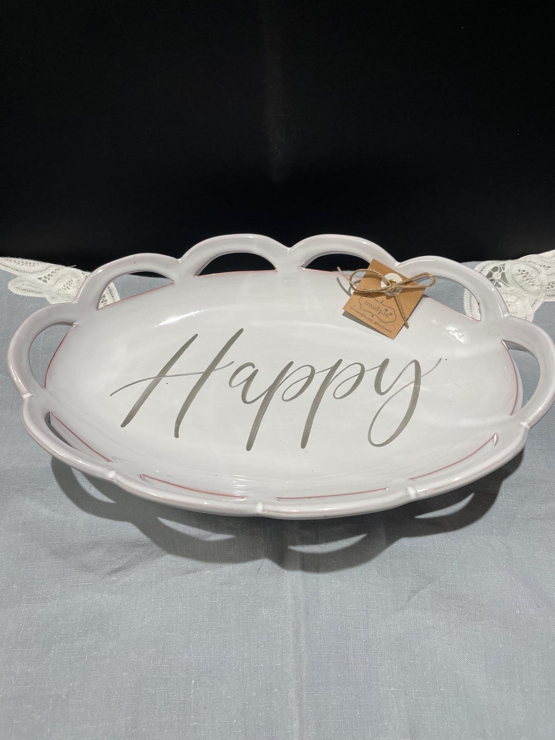 Mud Pie “happy” Scalloped Edge Bowl - Etsy