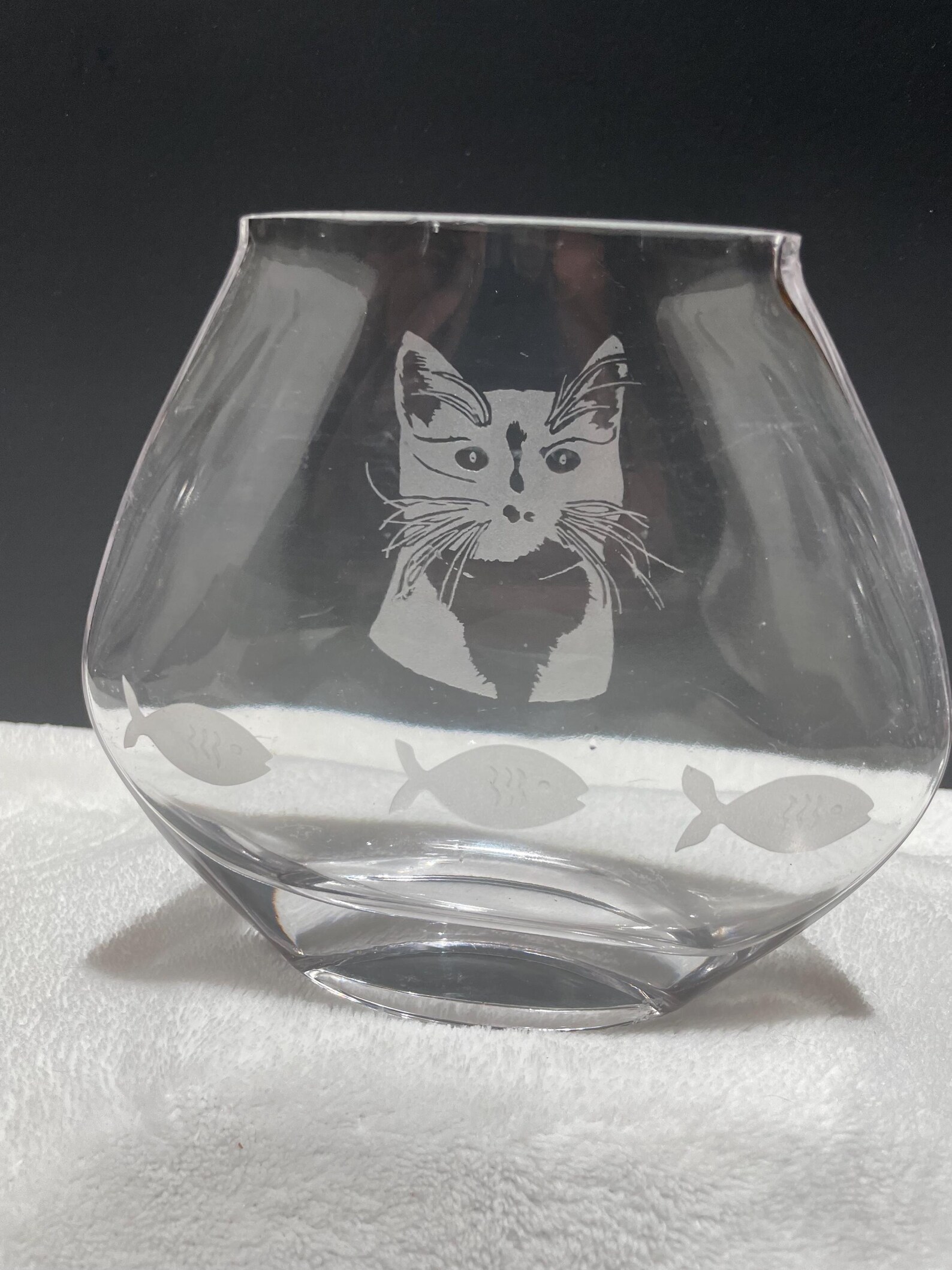 Cat and Fish Etched Glass Vase - Etsy