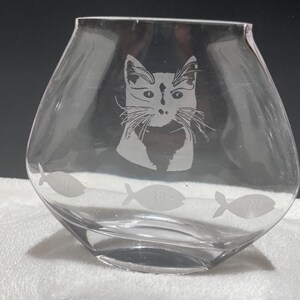 Cat and Fish Etched Glass Vase - Etsy