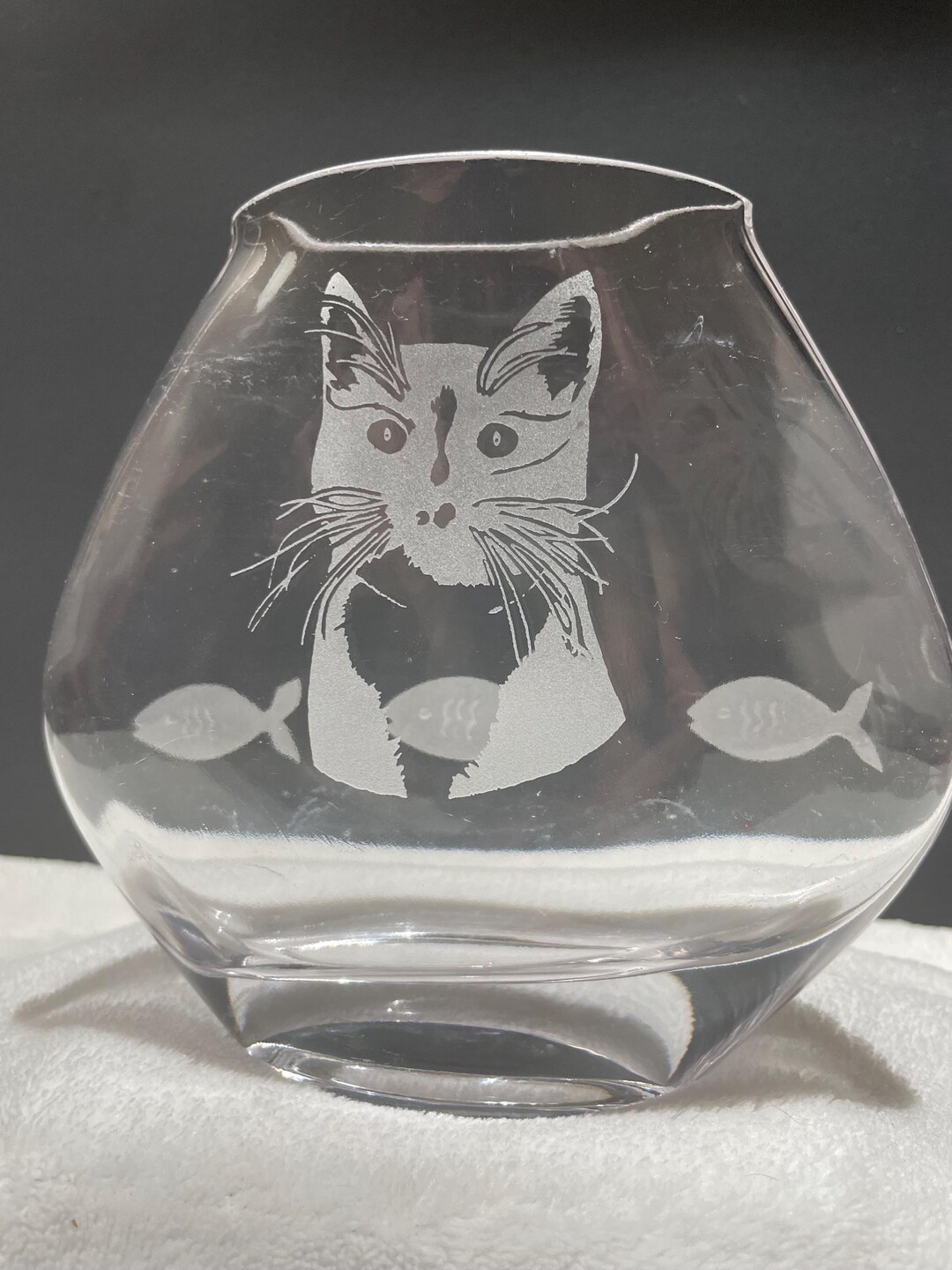 Cat and Fish Etched Glass Vase - Etsy