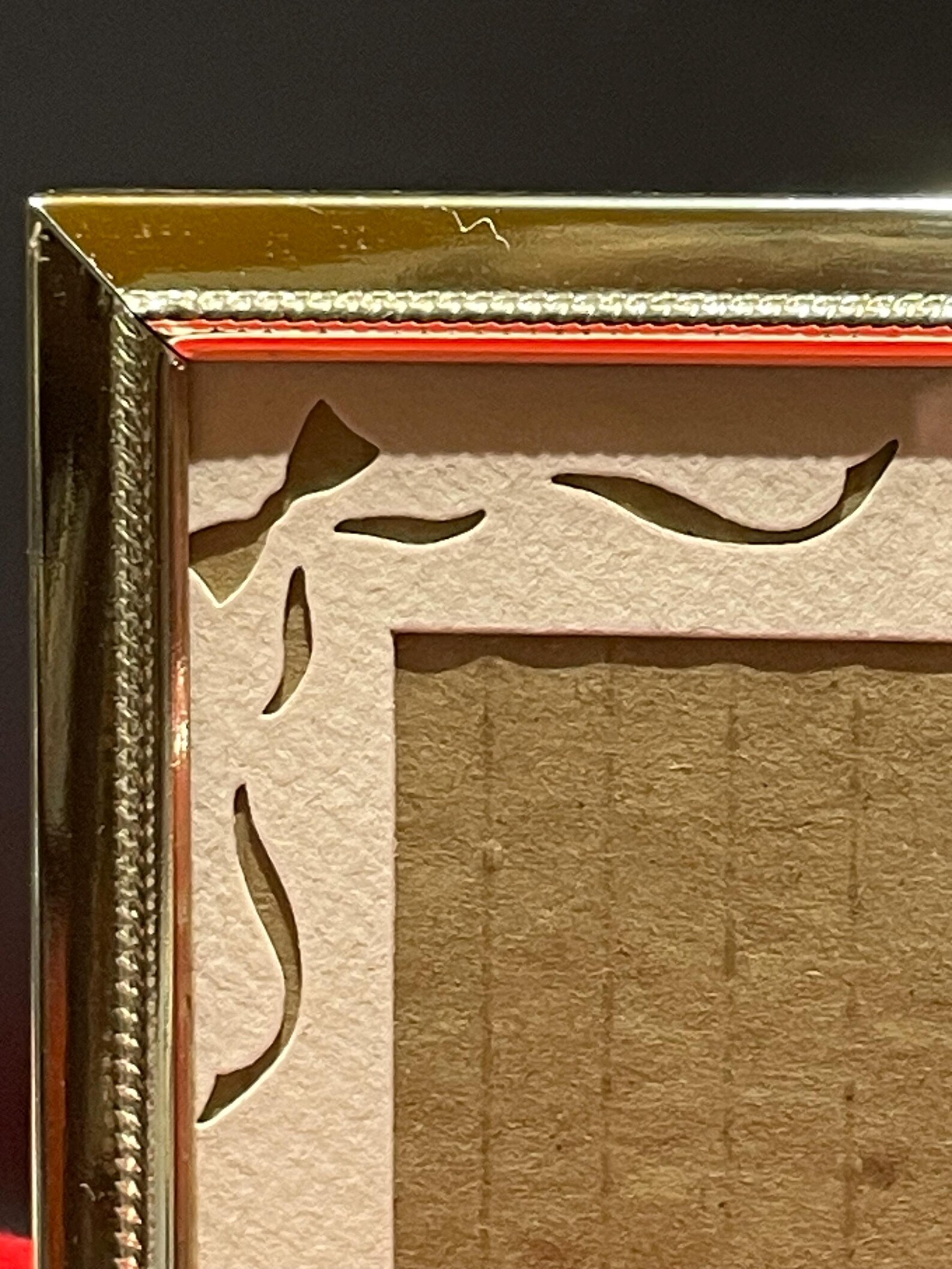 5X7 Gold Embossed Picture Frame With Pink Matte That Has a Bow Cut Out ...