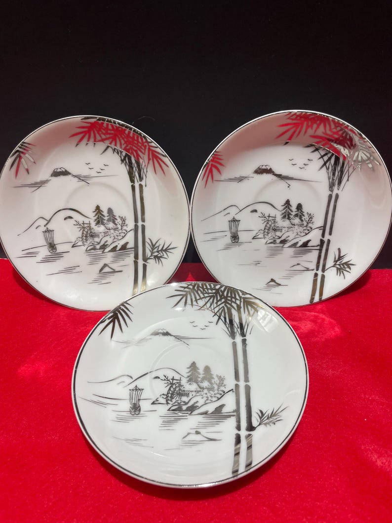 Kutani Mt Fuji Bamboo Water Scene Saucers Set of 3 - Etsy