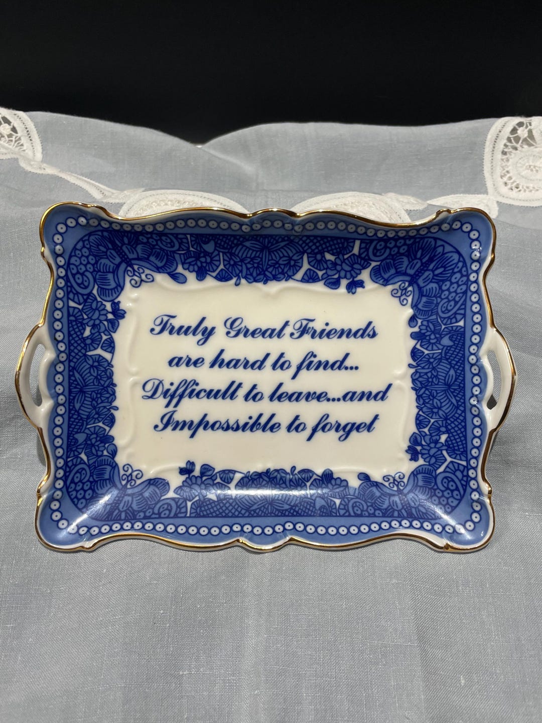 I. Godinger & Co Vintage Friendship Plate. Blue, White and Gold Trim - Etsy