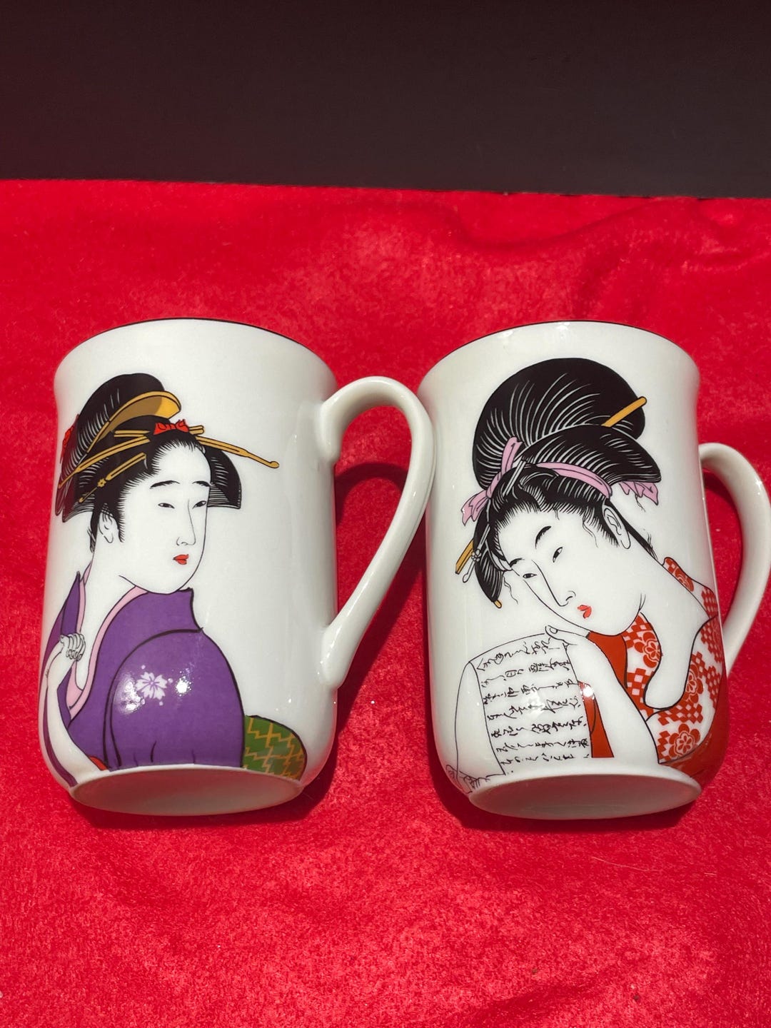 Geisha Girl Porcelain Coffee Mugs Pair - Etsy
