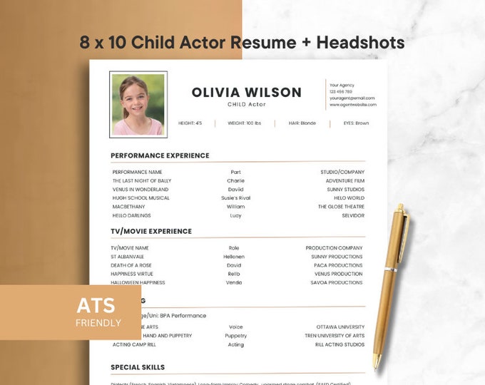 ATS Actors Actress Canva Resume Template Resume for Actors Theater ...