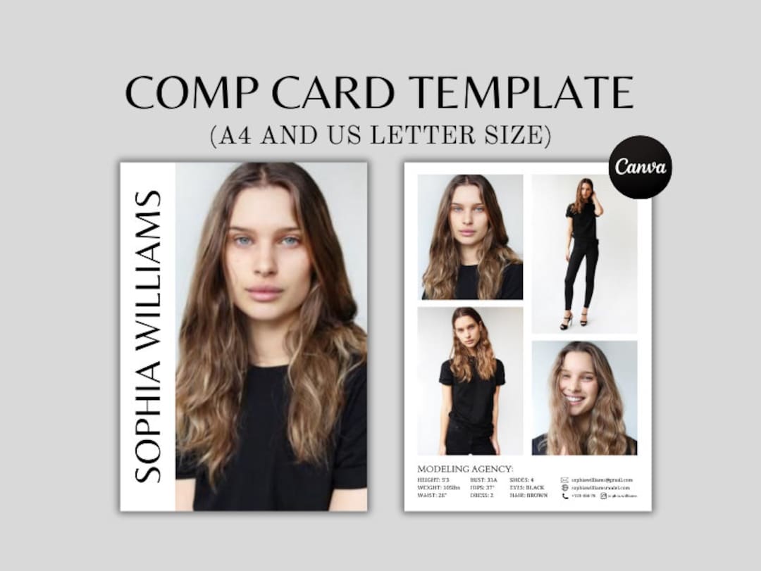 Modeling Comp Card Template, Canva Template, Fashion Model Zed Card ...