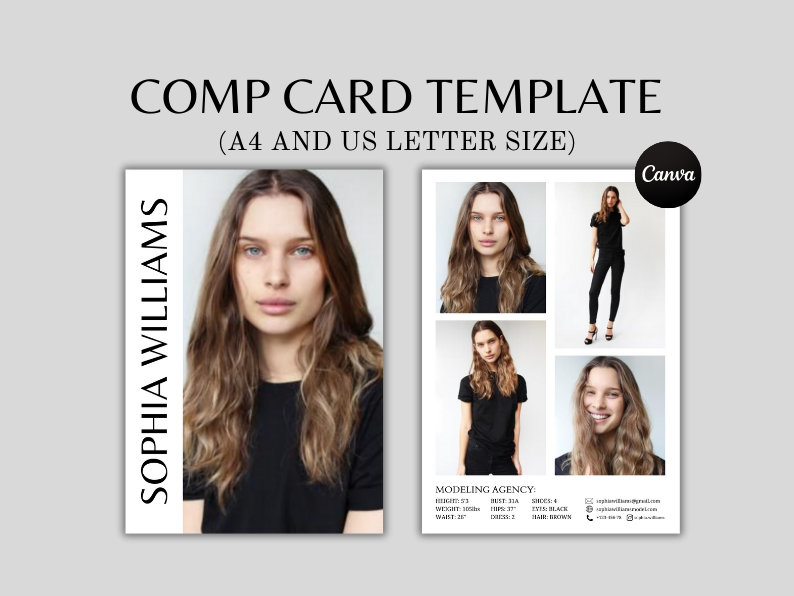 Modeling Comp Card Template, Canva Template, Fashion Model Zed Card ...