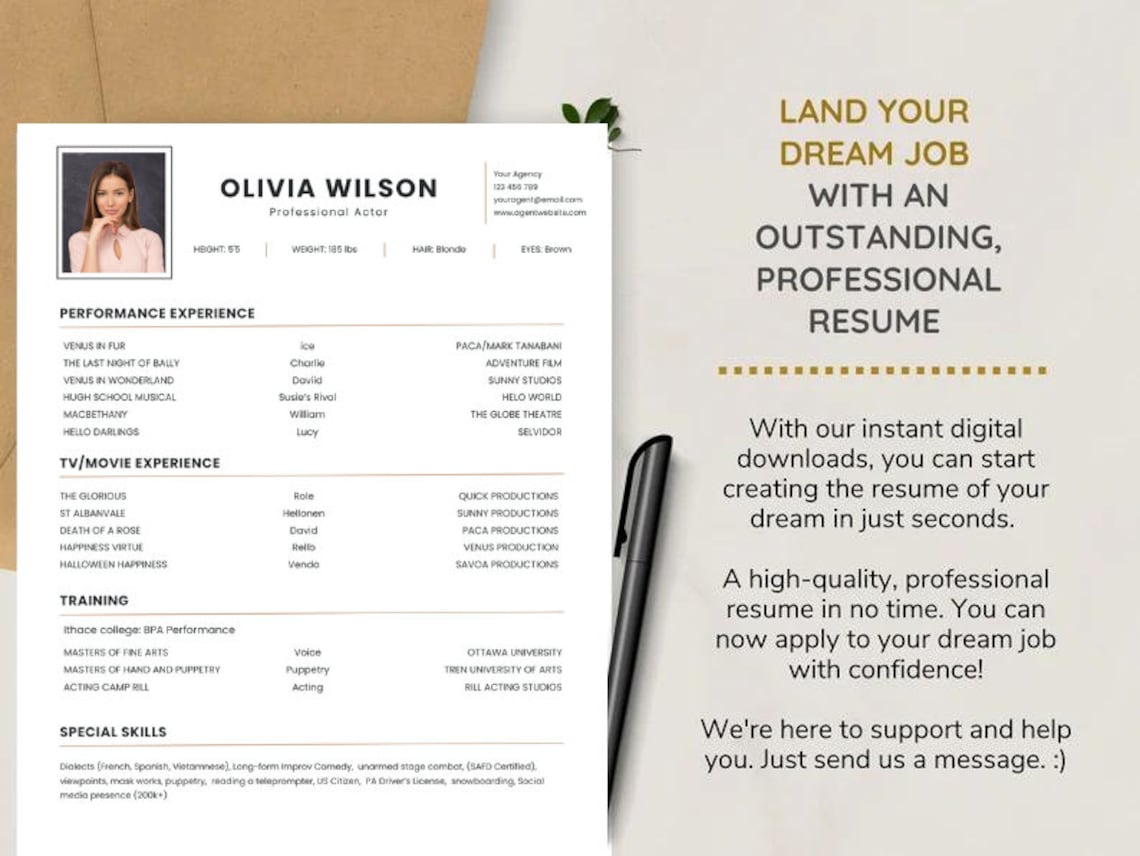 ATS Actors Actress Canva Resume Template Resume for Actors Theater ...