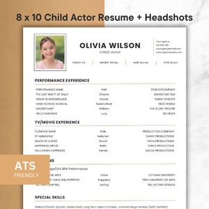 ATS Child Actor Resume Template With Photo for Canva, Child Model Actor ...