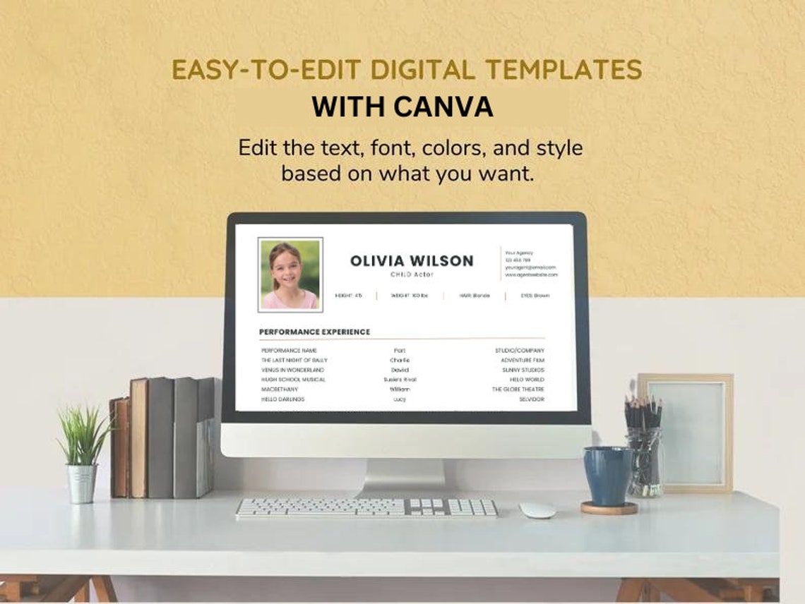 ATS Child Actor Resume Template With Photo for Canva, Child Model Actor ...