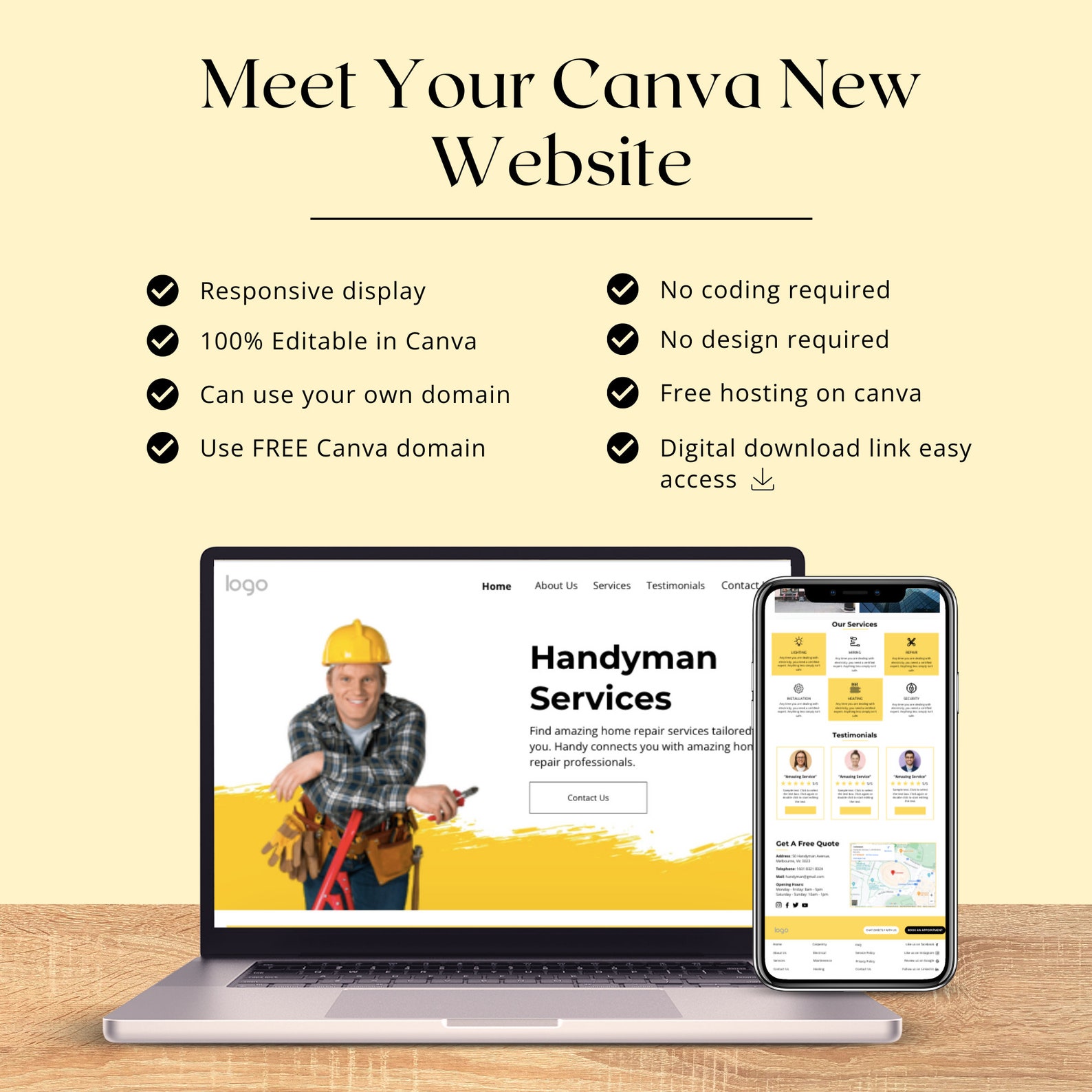 Handyman Service Website Template Maintenance Service Canva Website ...