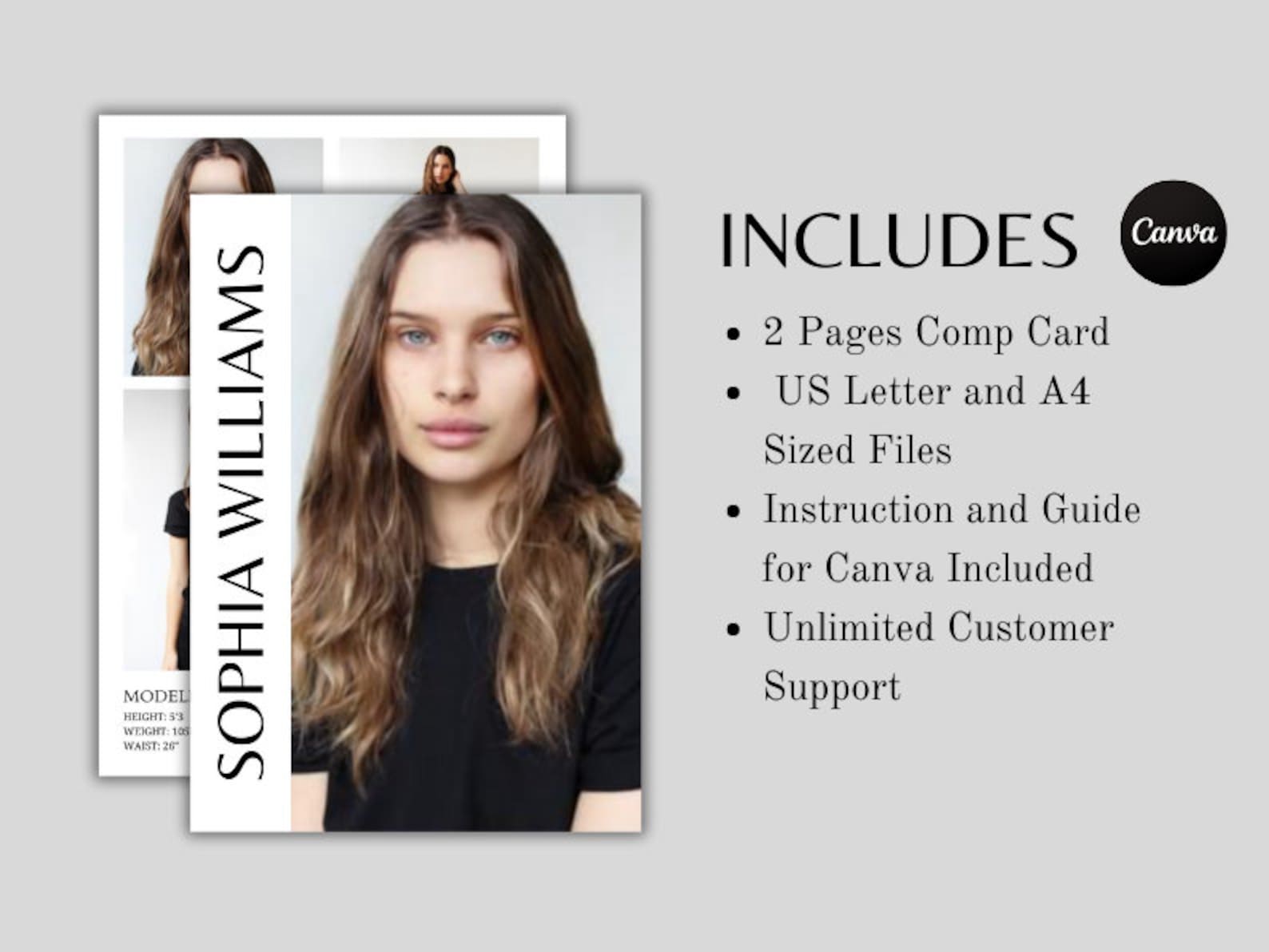 Modeling Comp Card Template, Canva Template, Fashion Model Zed Card ...