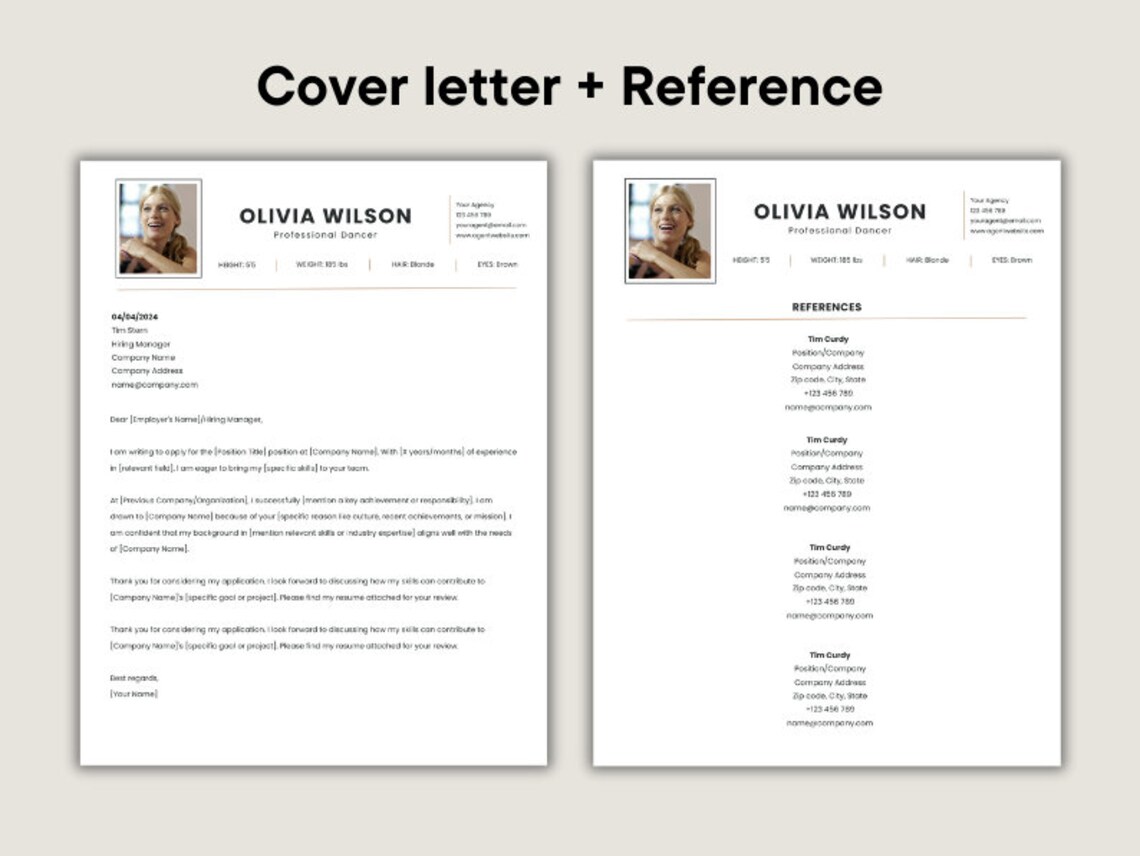 Dance Audition Canva Resume Template Dancer Headshot Cover Letter ...