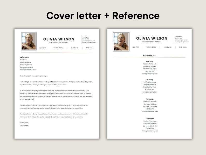 Dance Audition Canva Resume Template Dancer Headshot Cover Letter ...