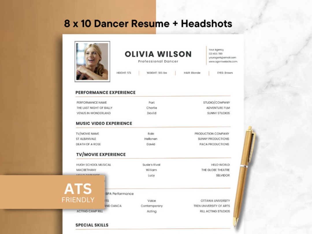 Dance Audition Canva Resume Template Dancer Headshot Cover Letter ...