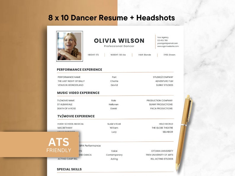 Dance Audition Canva Resume Template Dancer Headshot Cover Letter ...