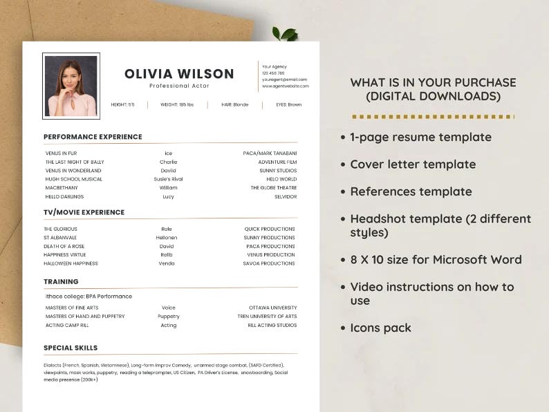 ATS Actors Actress Canva Resume Template Resume for Actors Theater ...