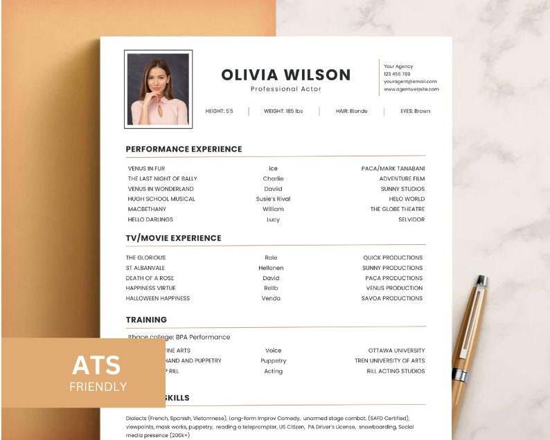 ATS Actors Actress Canva Resume Template Resume for Actors Theater ...