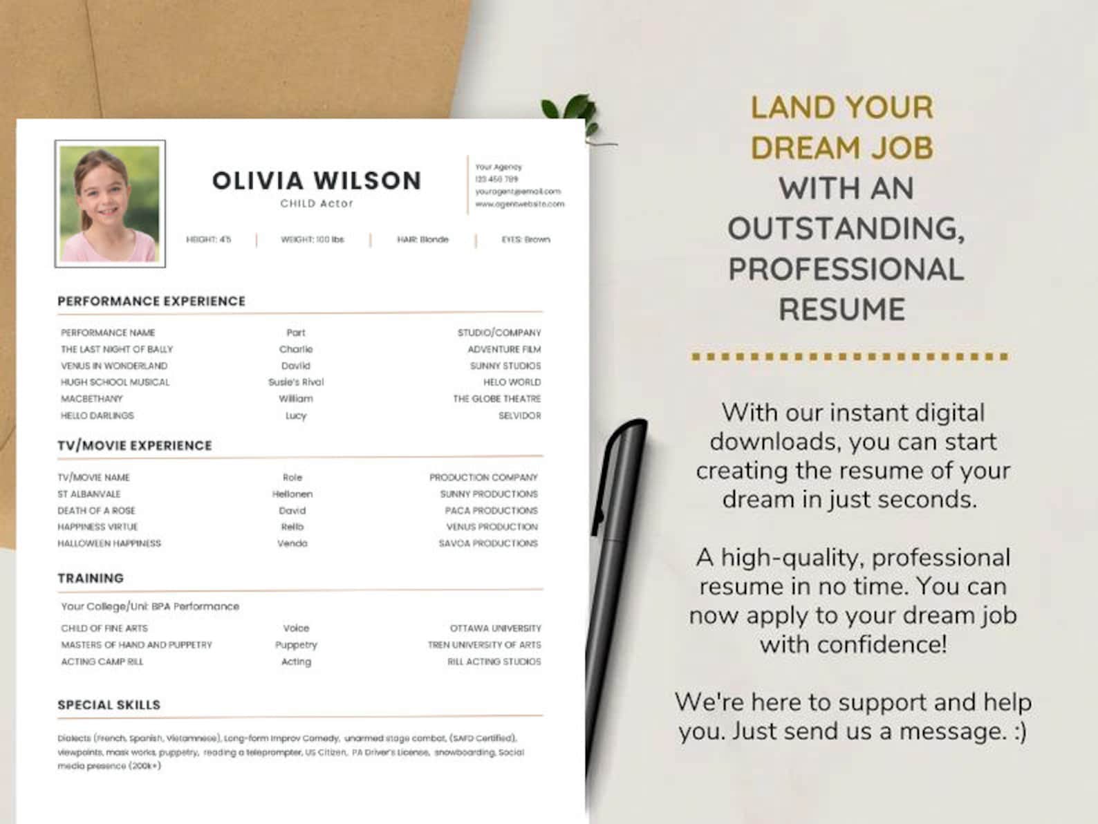 Child Actor Canva Resume Template With Photo Ats Friendly Child Model ...