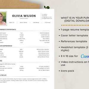 ATS Child Actor Resume Template With Photo for Canva, Child Model Actor ...