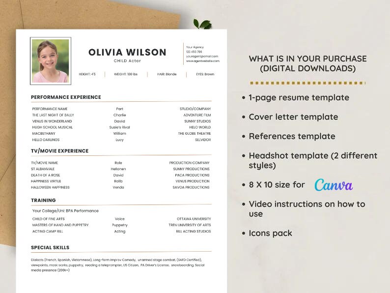Child Actor Canva Resume Template With Photo Ats Friendly Child Model ...